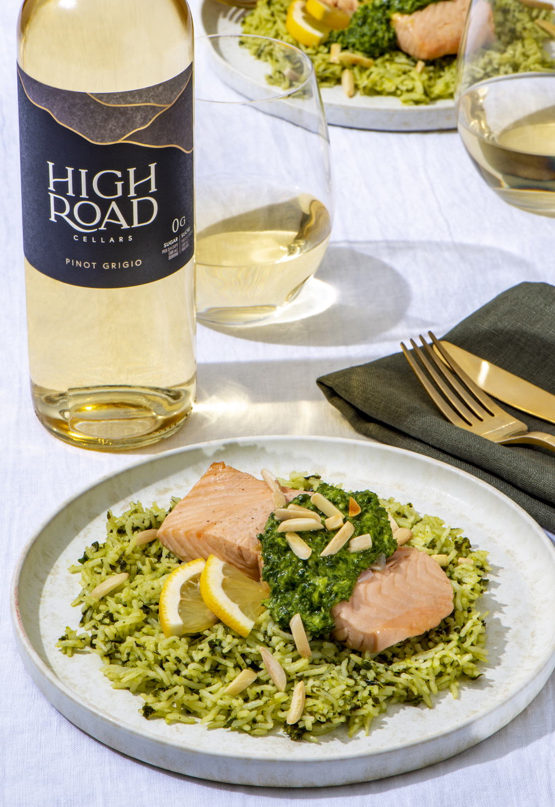 White Wine–Poached Salmon with Pesto Rice - Colio Winery